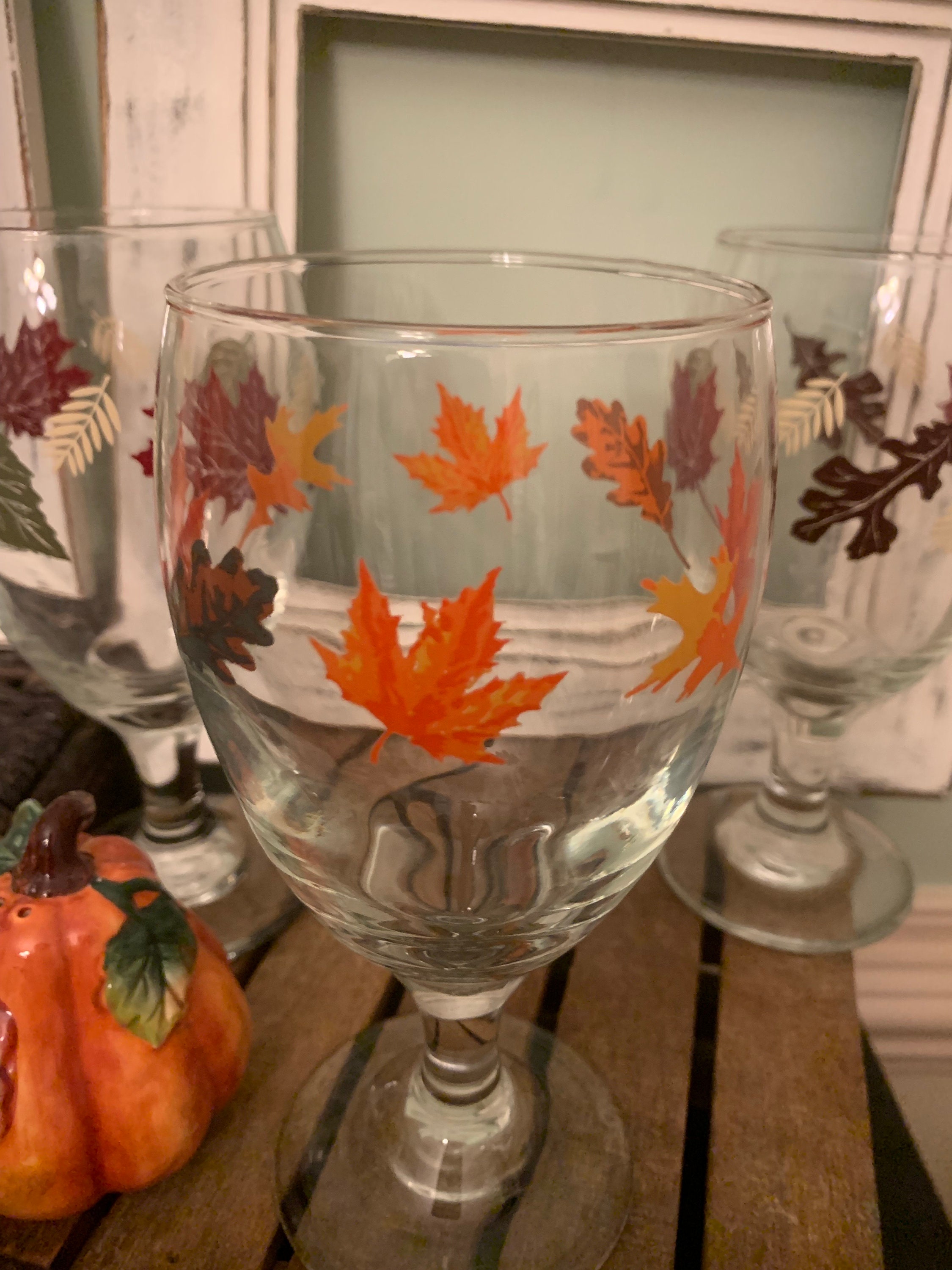 Set of Five Libbey Fall Autumn Leaves Stemmed Water Goblets - Etsy