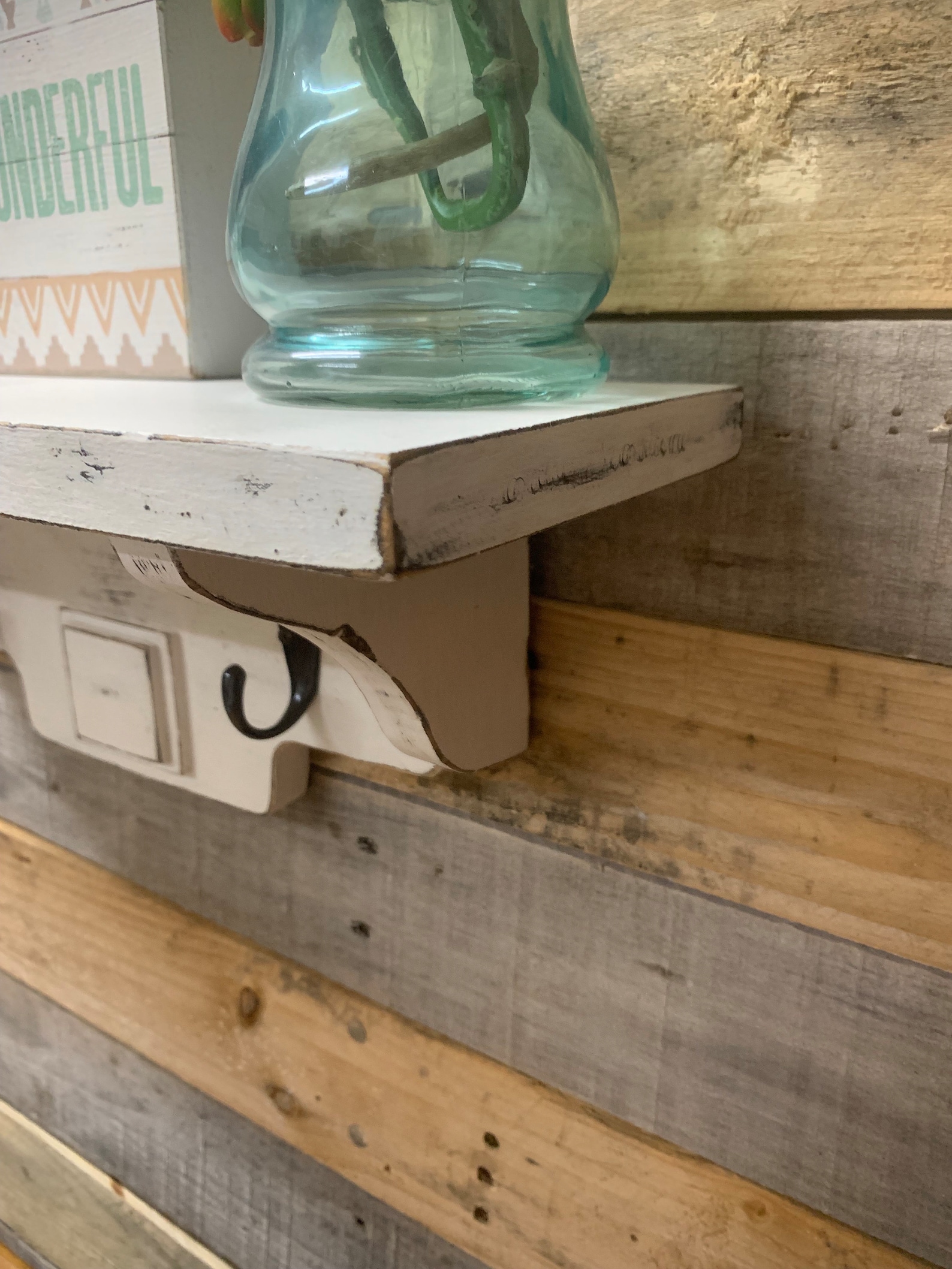 Rustic off White Wall Shelf With Hooks - Etsy