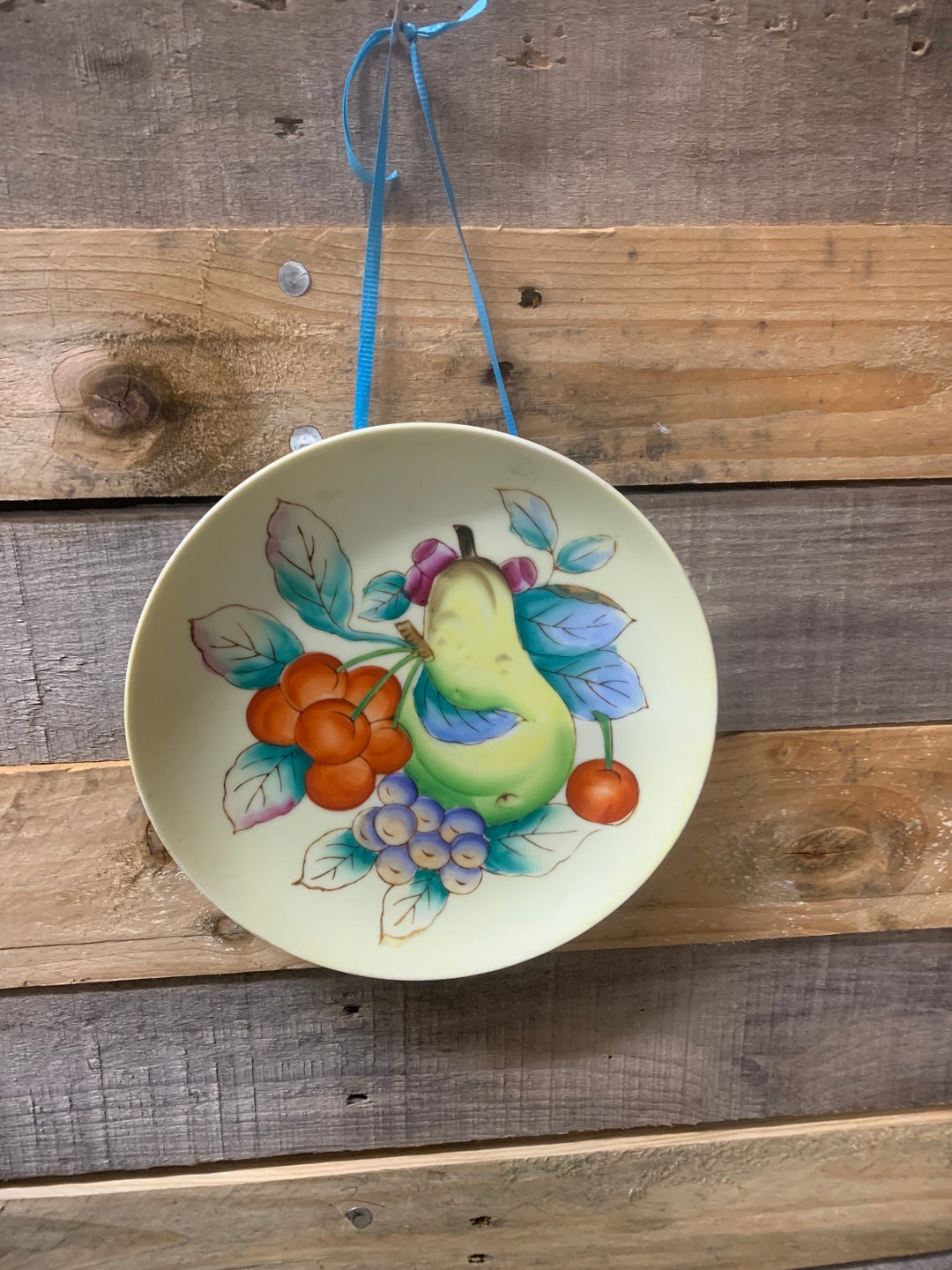 Small Kitchen Wall Plate of Fruit With Blue Ribbon - Etsy