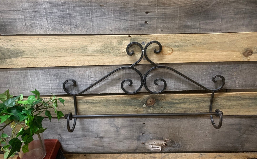 Black Wrought Iron Towel Rack - Etsy