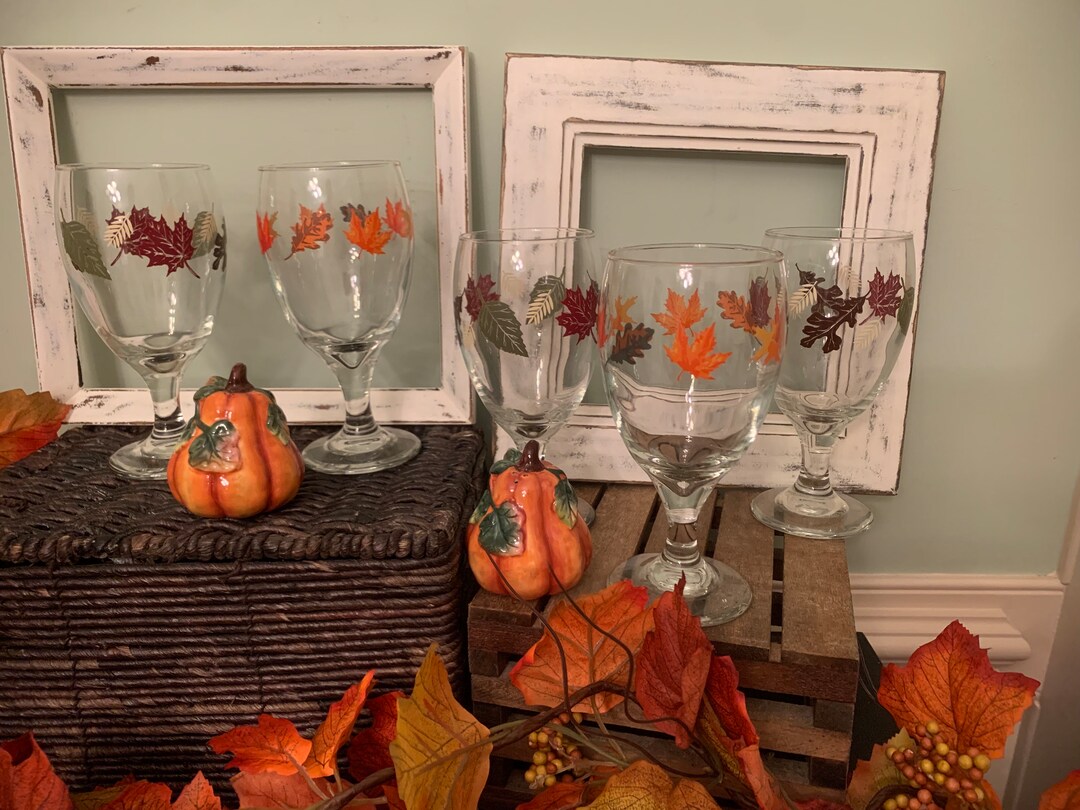 Set of Five Libbey Fall Autumn Leaves Stemmed Water Goblets - Etsy