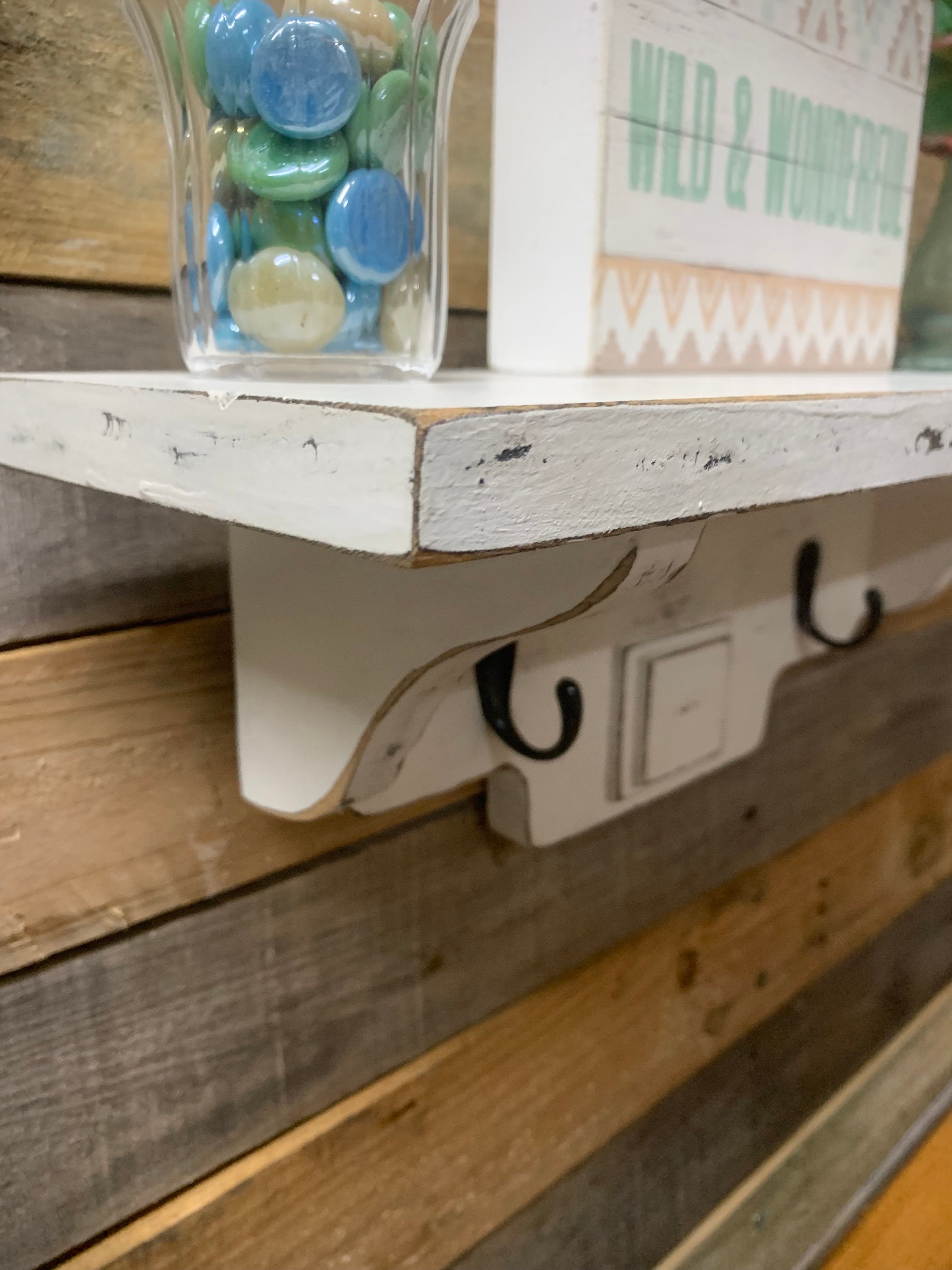 Rustic off White Wall Shelf With Hooks - Etsy