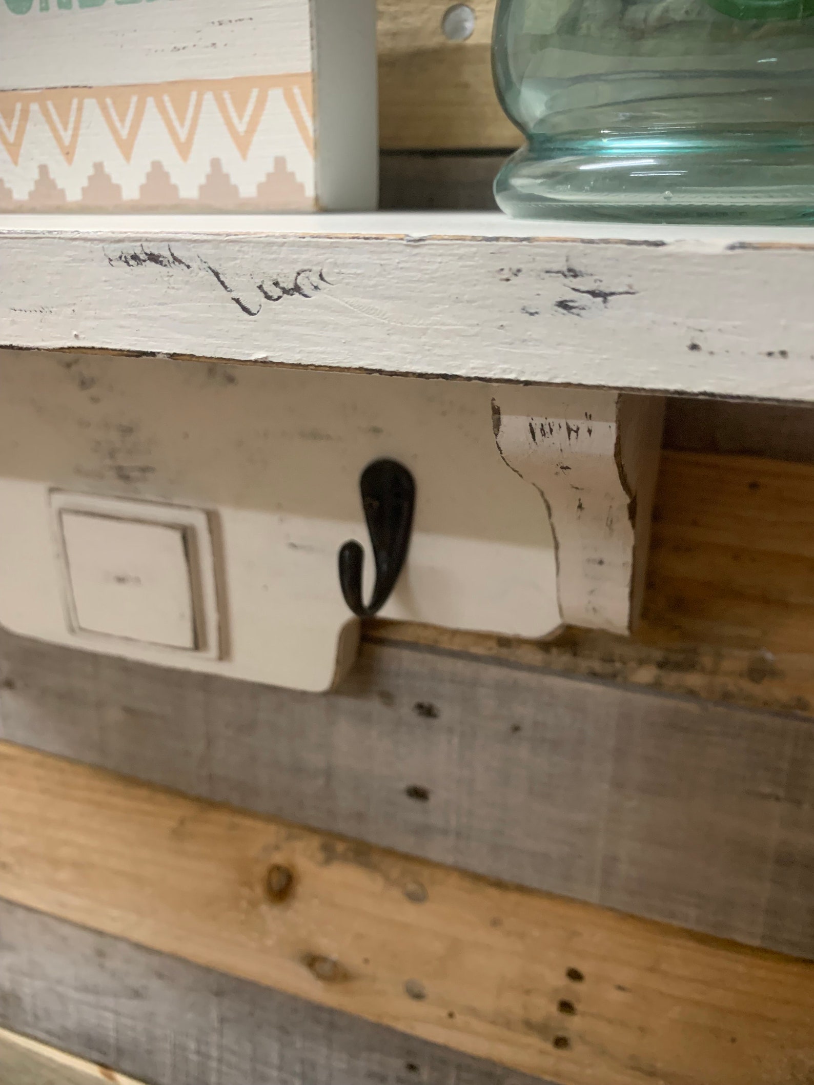 Rustic off White Wall Shelf With Hooks - Etsy