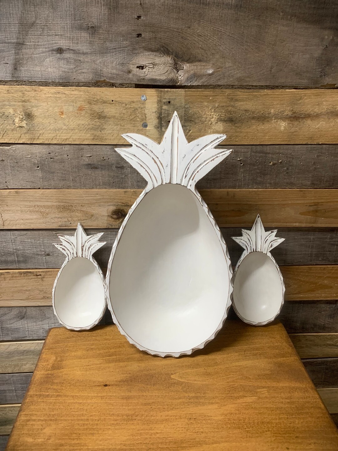 Rustic Wooden Pineapple Bowl Set - Etsy