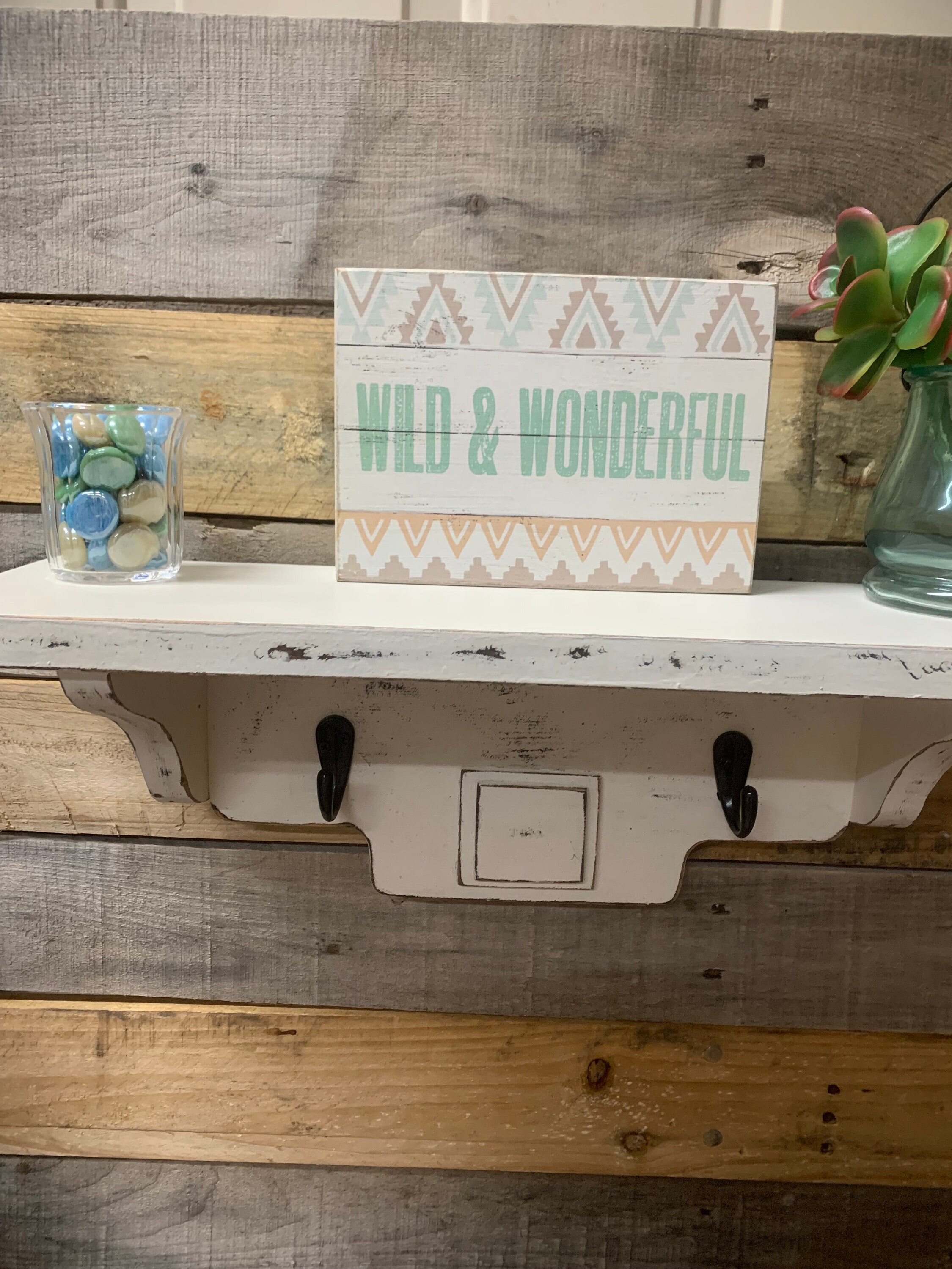 Rustic off White Wall Shelf With Hooks - Etsy