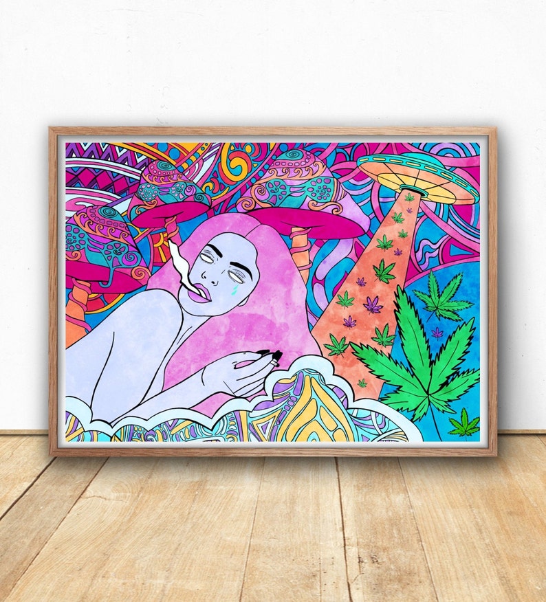Trippy Girls Who Smoke Weed Print Original Artwork Pop Art Etsy