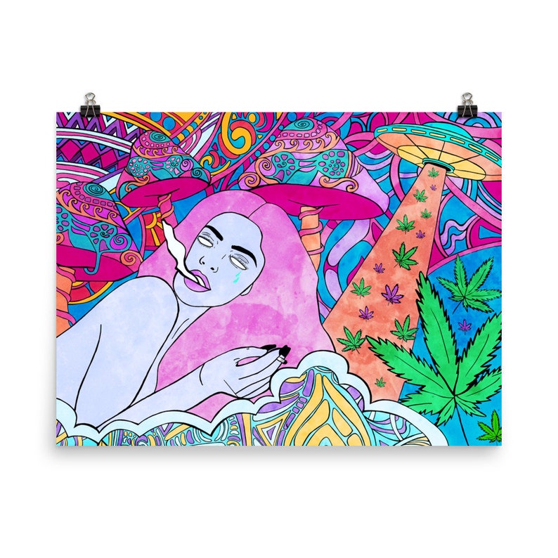 Trippy Girls Who Smoke Weed Print Original Artwork Pop Art Etsy