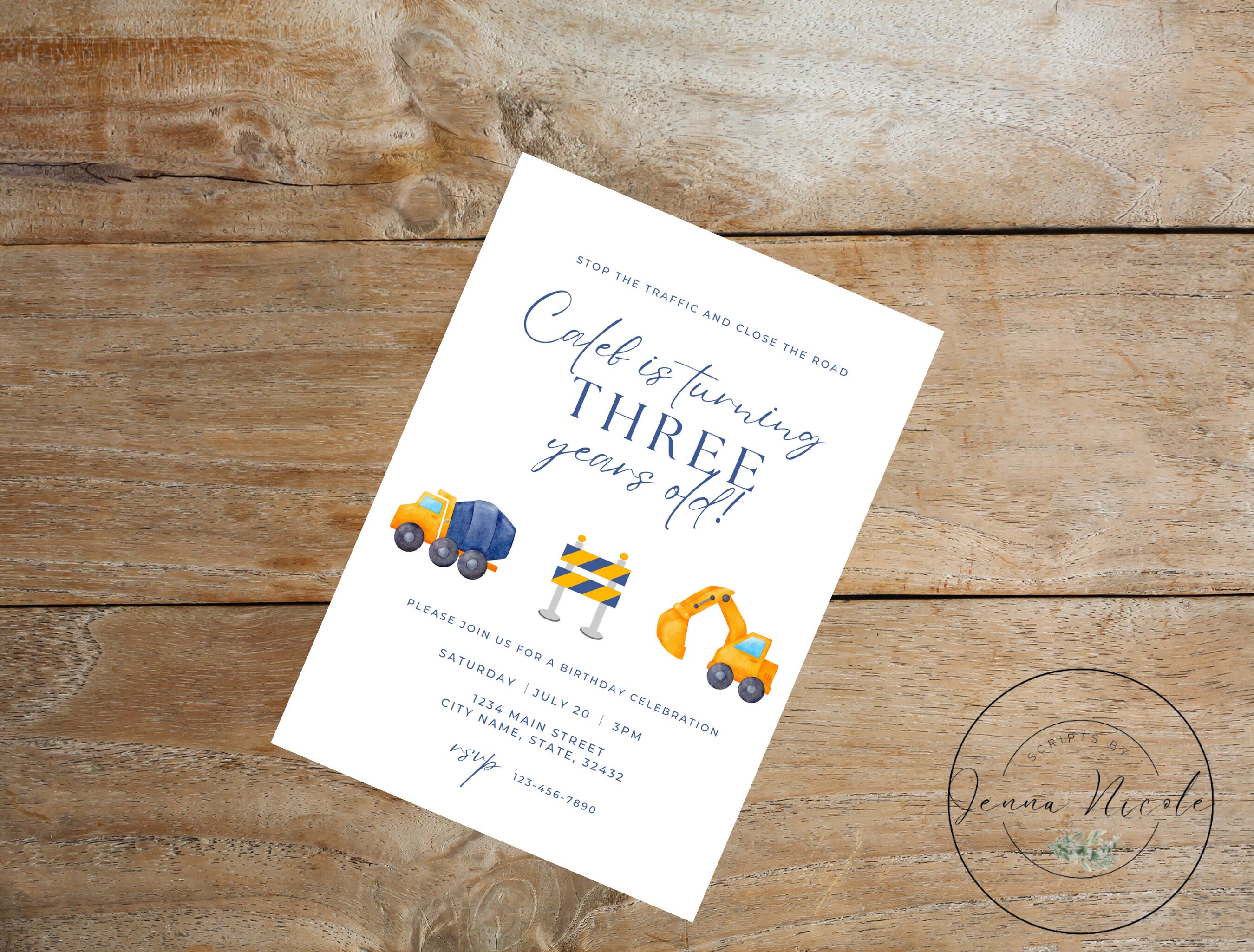 Construction Birthday Party Invitation, Editable Template, 3rd Birthday ...
