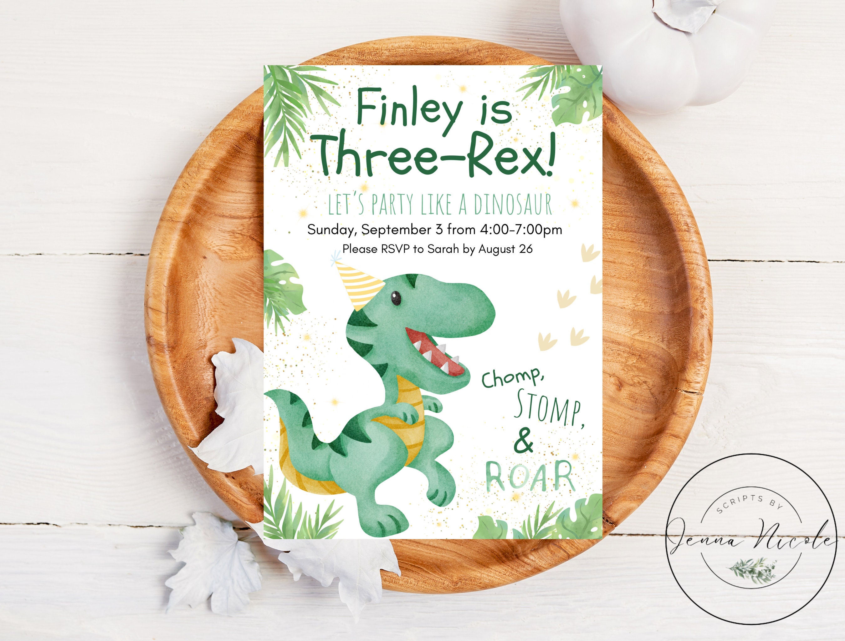 Invitación de cumpleaños de tres Rex, plantilla editable, invitación de ...