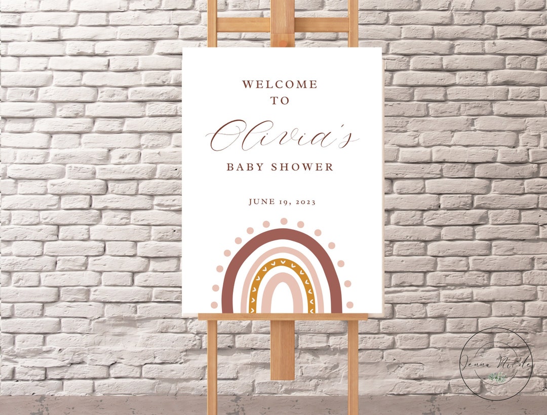 Boho Rainbow Baby Shower Welcome Sign: Editable Template (digital ...
