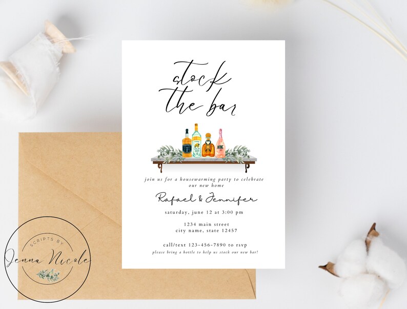 Housewarming Party Invitation, Editable Template, Stock the Bar Party ...