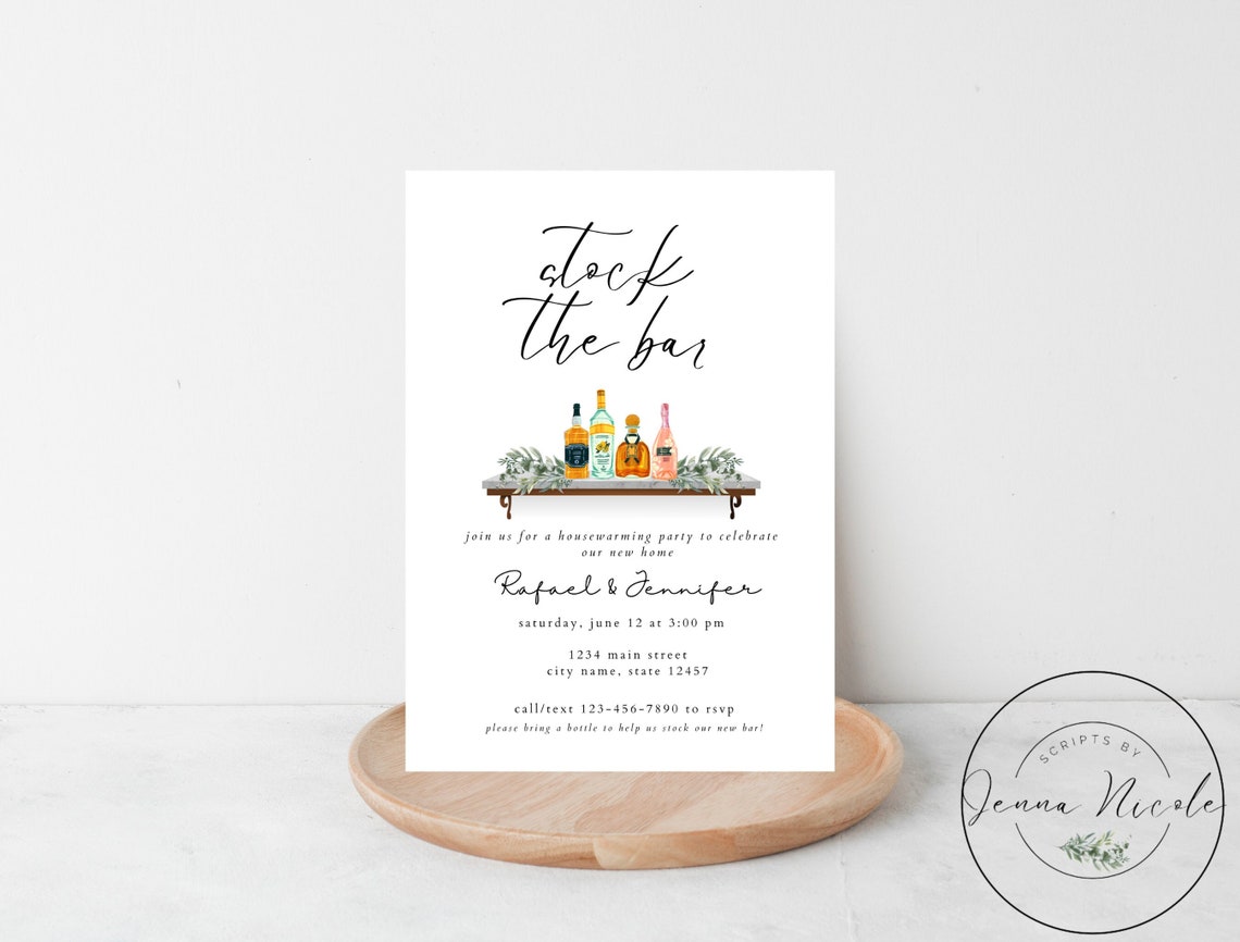 Housewarming Party Invitation, Editable Template, Stock the Bar Party ...