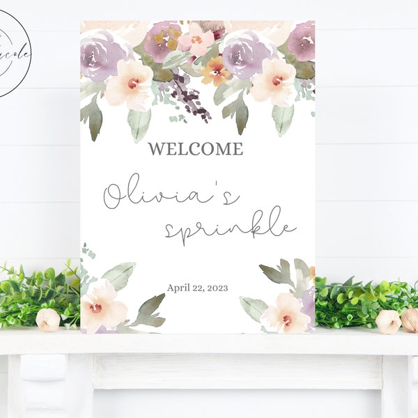 Baby Sprinkle Sign, Editable Template, Floral Baby Sprinkle, Gender ...