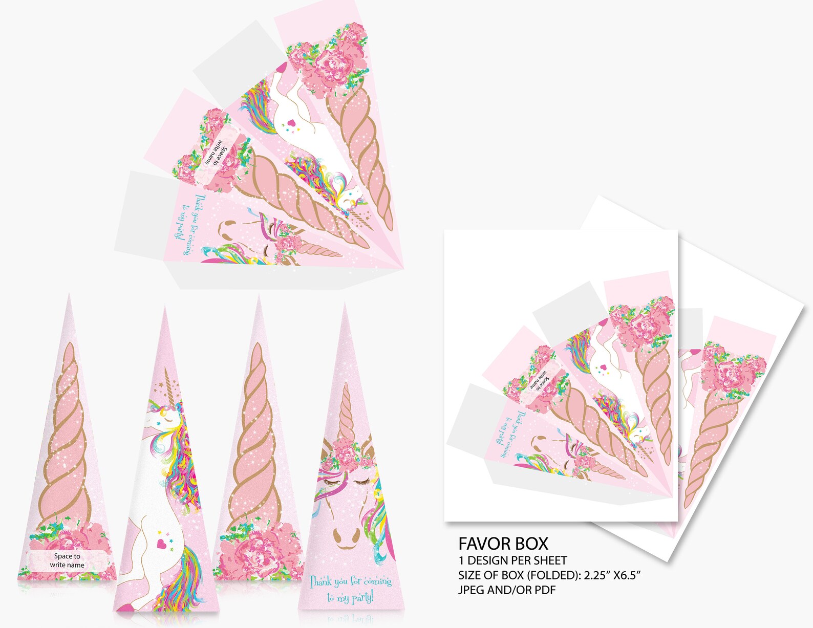 Unicorn Favor Box! Cute Triangle Favor Boxes! Instant Download, DIY ...
