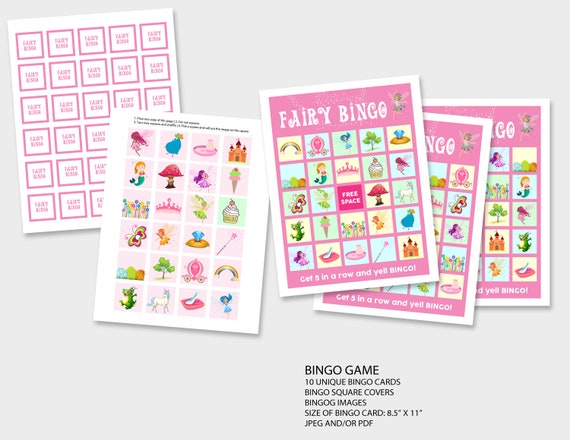 Fairy Birthday Party Bingo Game Print Instant Download DIY | Etsy