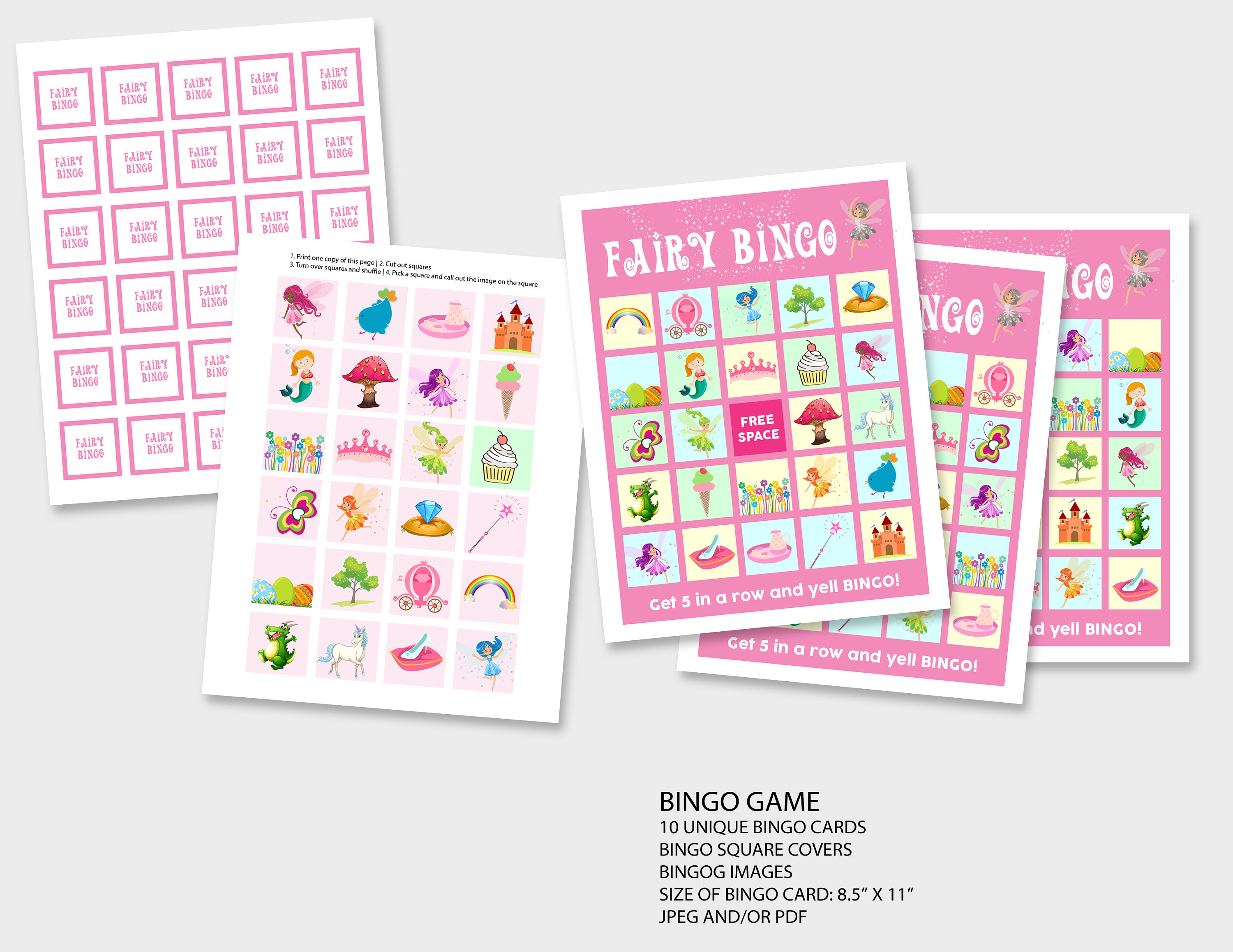 Fairy Birthday Party Bingo Game, Print, Instant Download, DIY, Lots of ...
