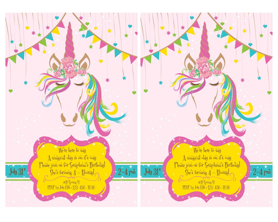 Customized Unicorn Invitations, DIY, Printable, High Res Jpeg or Pdf ...