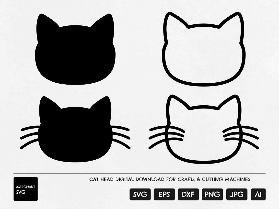 Cat Head SVG, Cat Face SVG Outline, Kitten Head Cut File, Cat Head ...