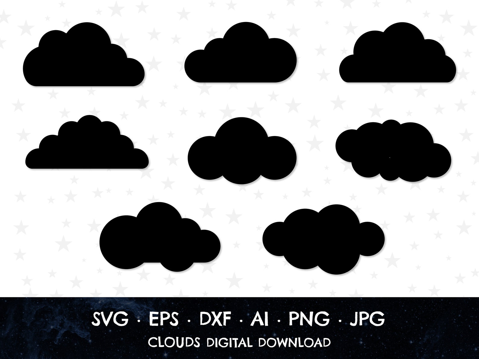 Clouds SVG Clouds Cut Files Cloud Silhouette Cloud Cricut - Etsy