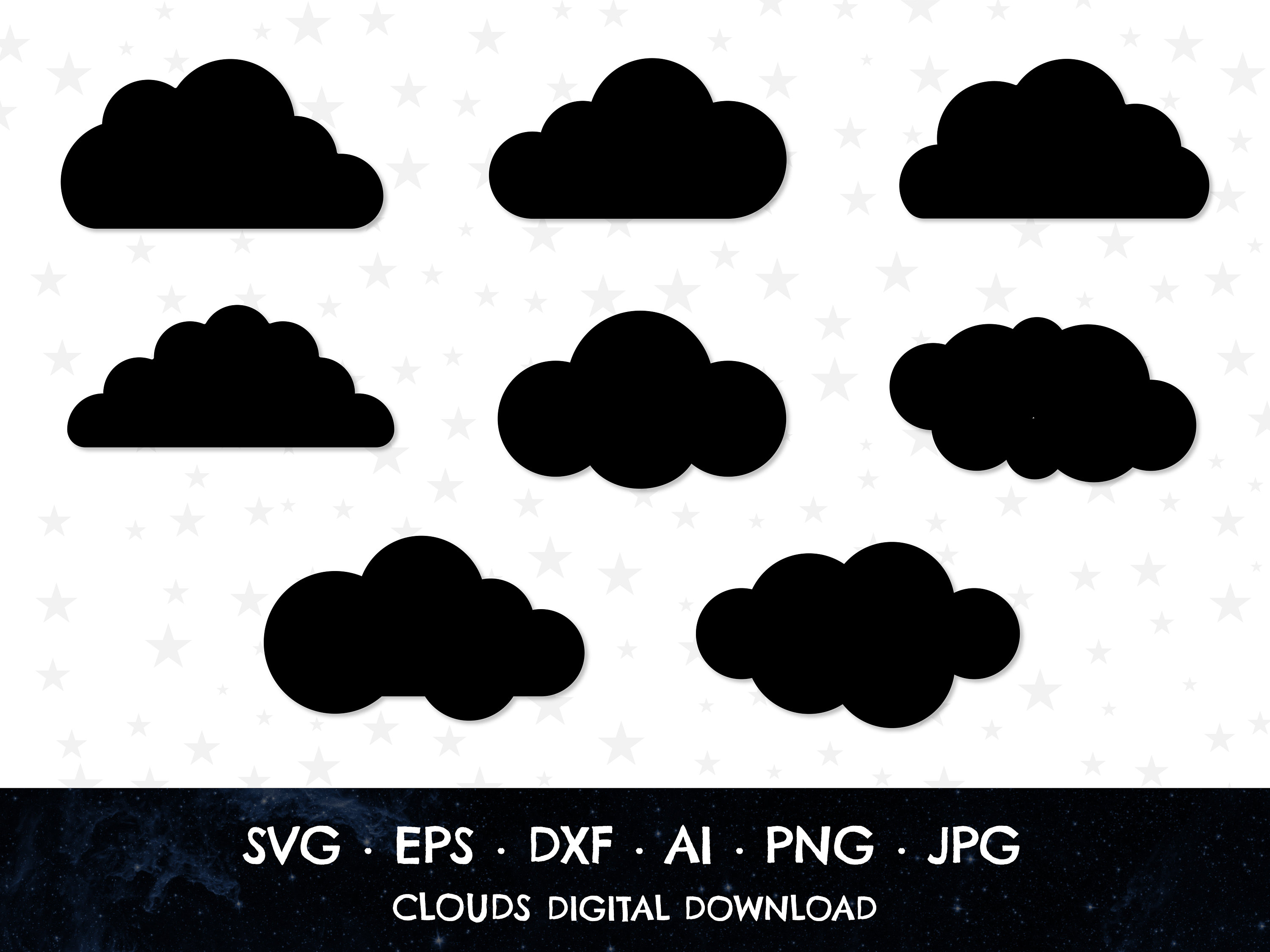 Clouds SVG Clouds Cut Files Cloud Silhouette Cloud Cricut | Etsy