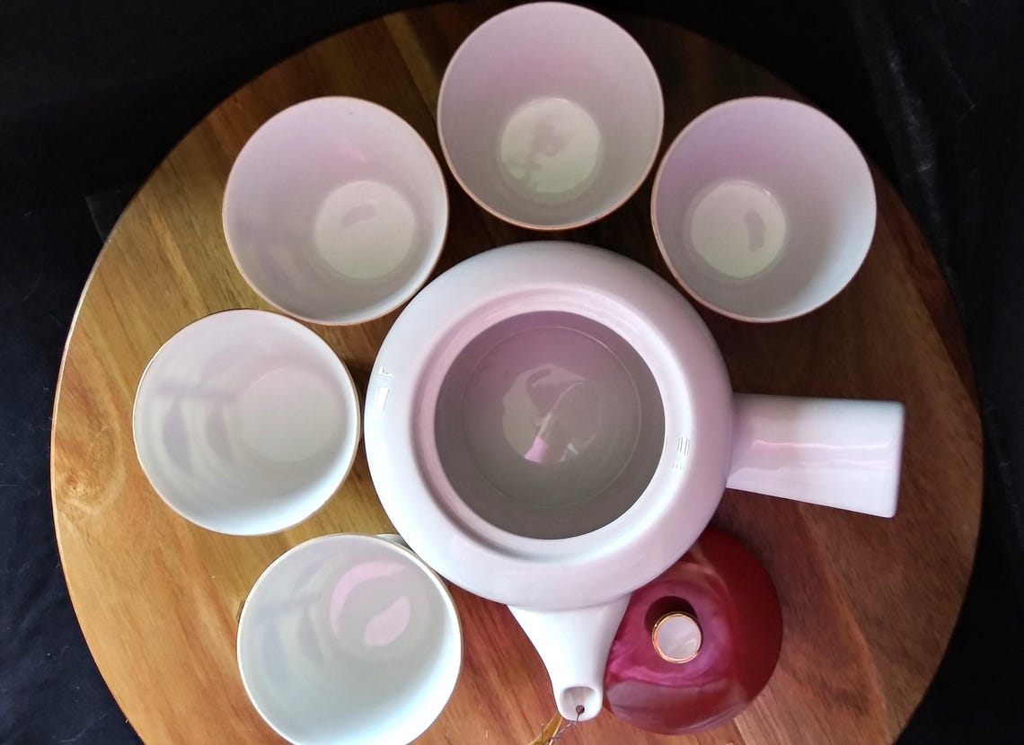 1960-1970s, Vintage SEYEI Fine China Teapot Set: Red Bamboo, 5 Cups ...