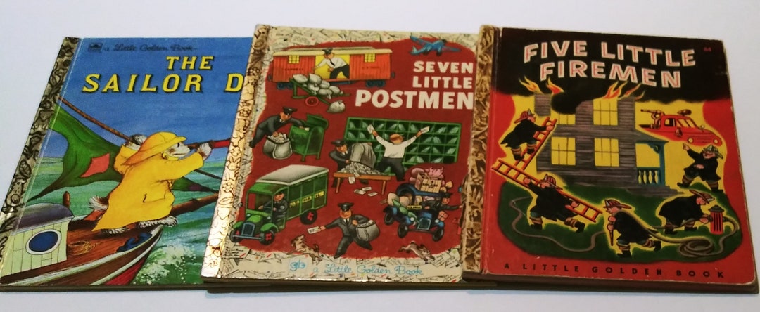 Vintage, Little Golden Books Set, Brown, Firemen, Postmen, Sailor Dog ...