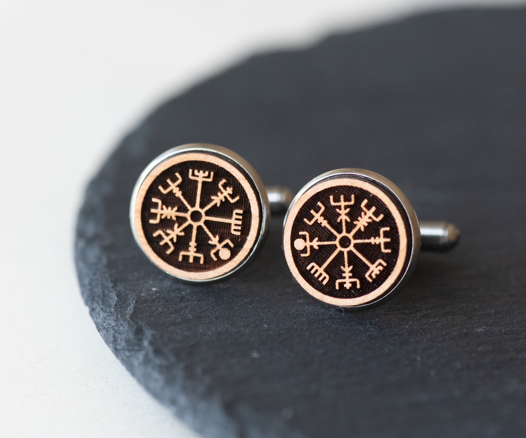 Handmade Men Cufflinks Stainless Steel Wooden Cufflinks Viking Compass ...