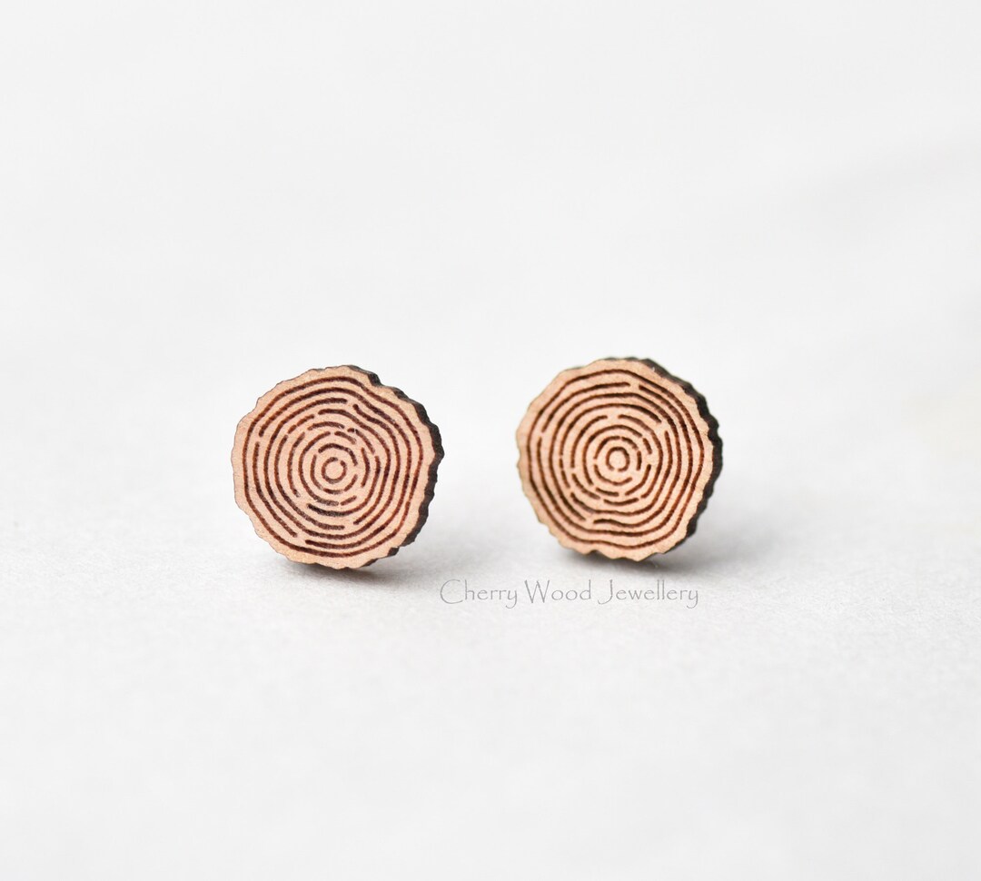 Wood Tree Stump Earrings Tree Log Earrings Annual Ring Stud Earrings ...