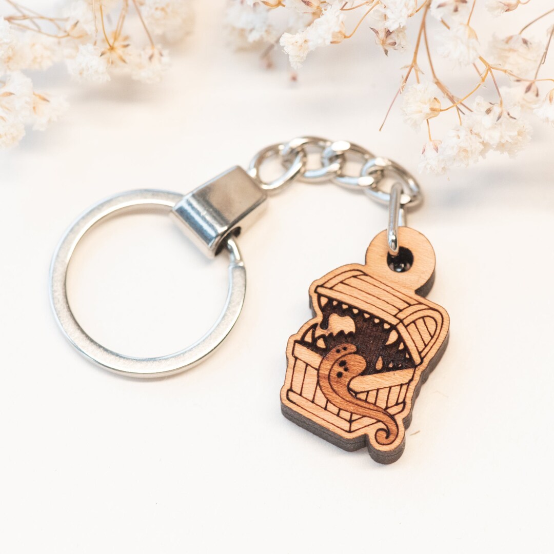 Handmade Wooden Mimic Treasure Chest Keychain Keyring Womens Mens Gift ...