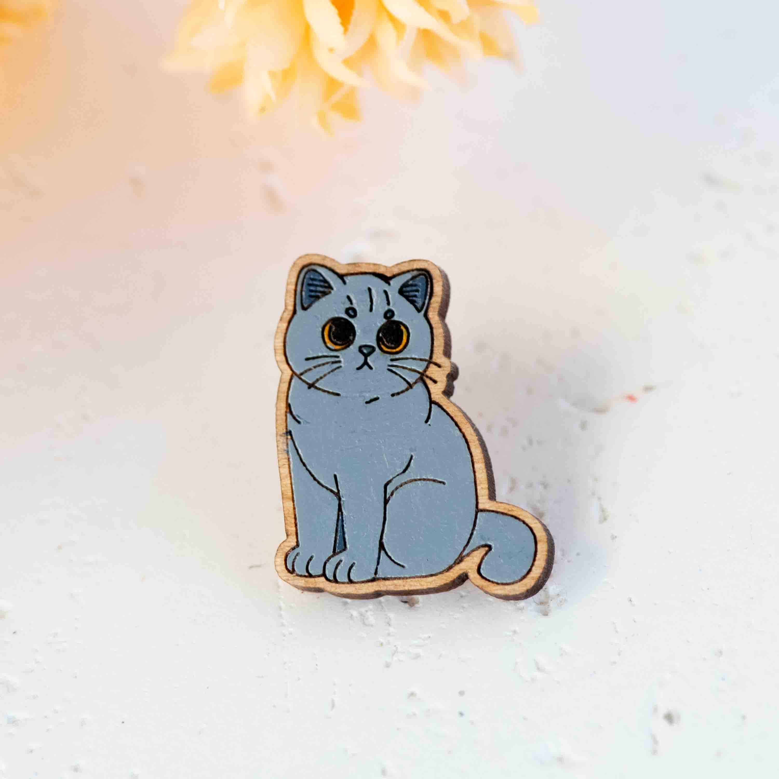 Hand-painted English Shorthair Cat Wooden Pin Badge Cat Lover Gift - Etsy