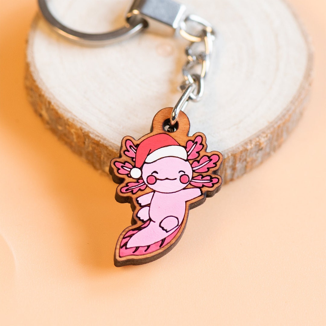 Hand-painted Axolotl With Santa Hat Christmas Wooden Keyring - Etsy