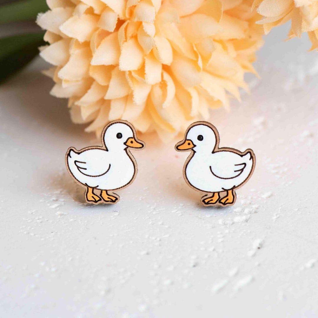 Handmade Cute Call Duck Earrings Wooden Stud Earrings Duck Lover Gift ...