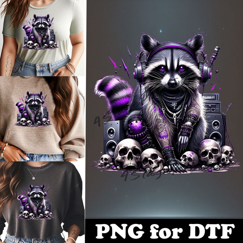 Gothic Raccoon Digital Art Download - Edgy Tattooed Animal With Purple ...