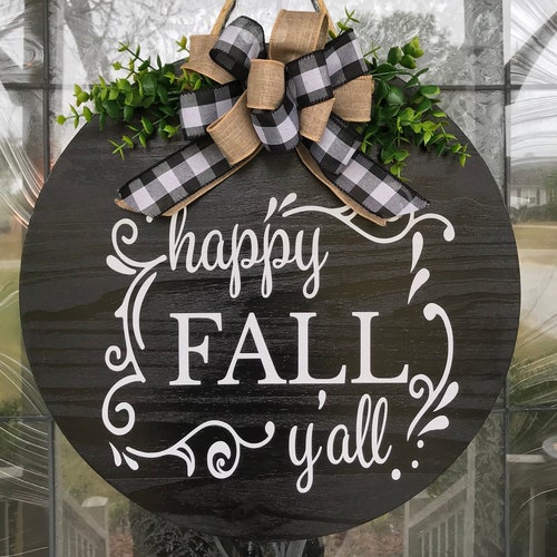 Door Hanger Happy Fall Sign Front Door Decor Wood Door | Etsy
