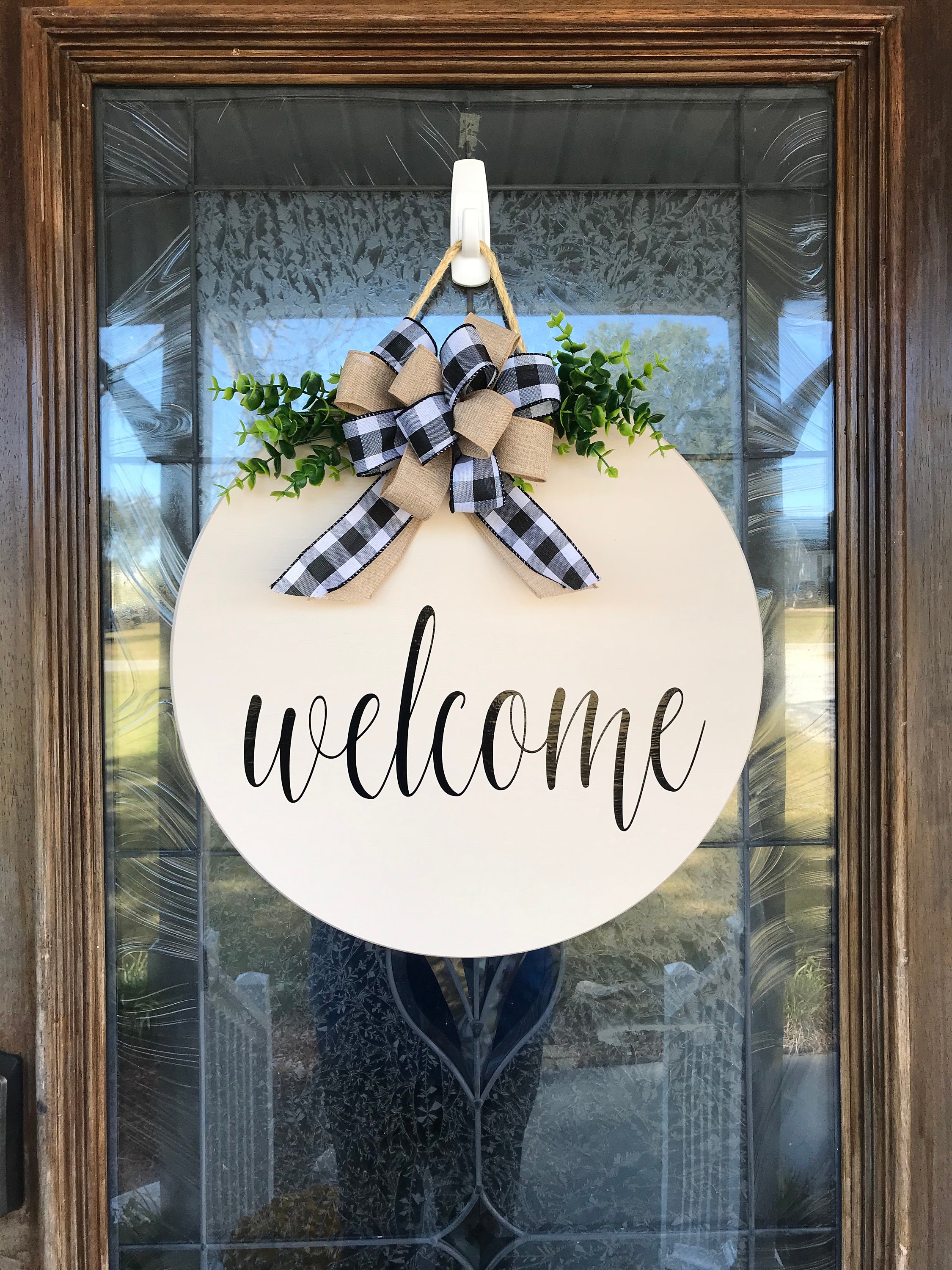Everyday Door Hanger Round Wooden Door Wreath Round Wooden Door Hanger ...