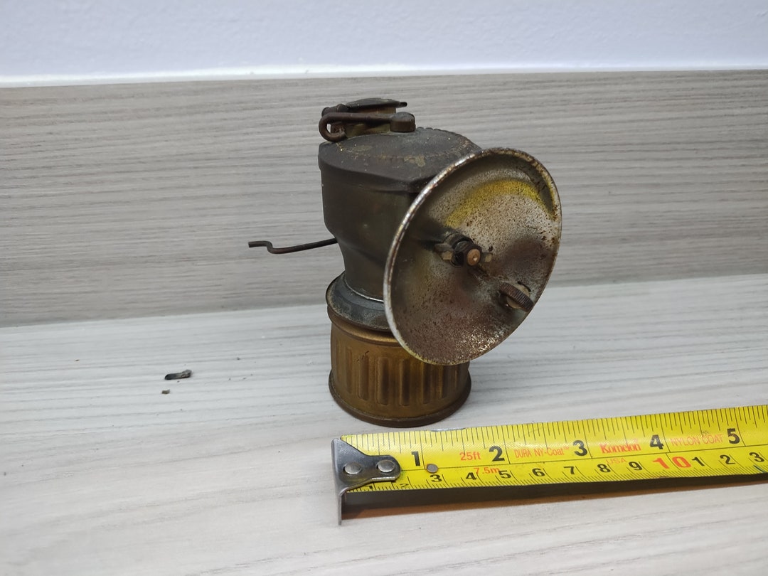 Vintage JUSTRITE, USA Coal Miner Brass Carbide Headlamp Hat Lamp Good ...