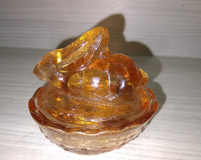 Vintage Depression Glass Bunny on Nest Salt Cellar, Dip, Dish, Pink ...