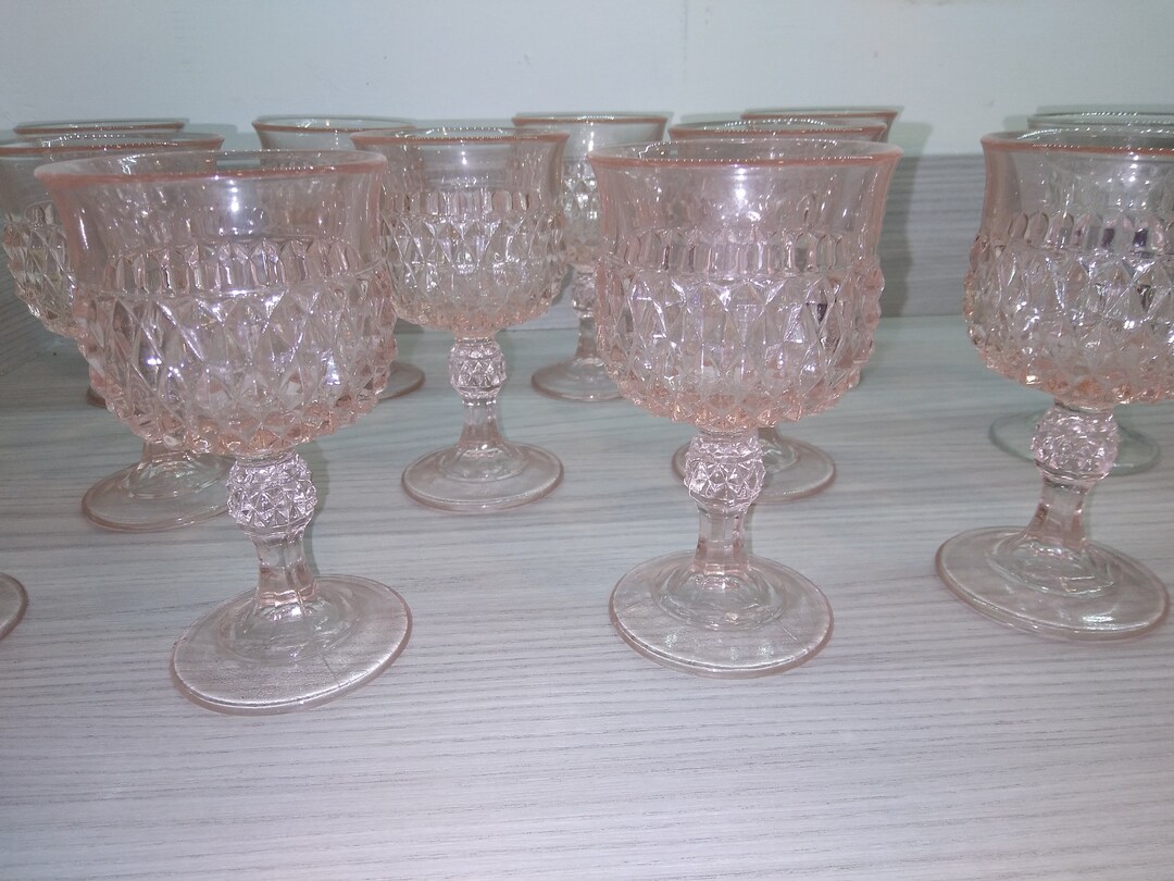 12 Indiana Glass Diamond Point Crystal Goblets Set of 11 Pink - Etsy