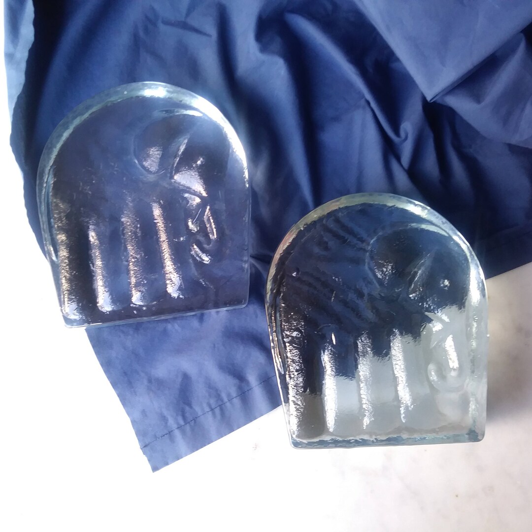 Pair of ELEPHANT BOOKENDS BLENKO Glass Flawless Art Glass Unique Shape ...