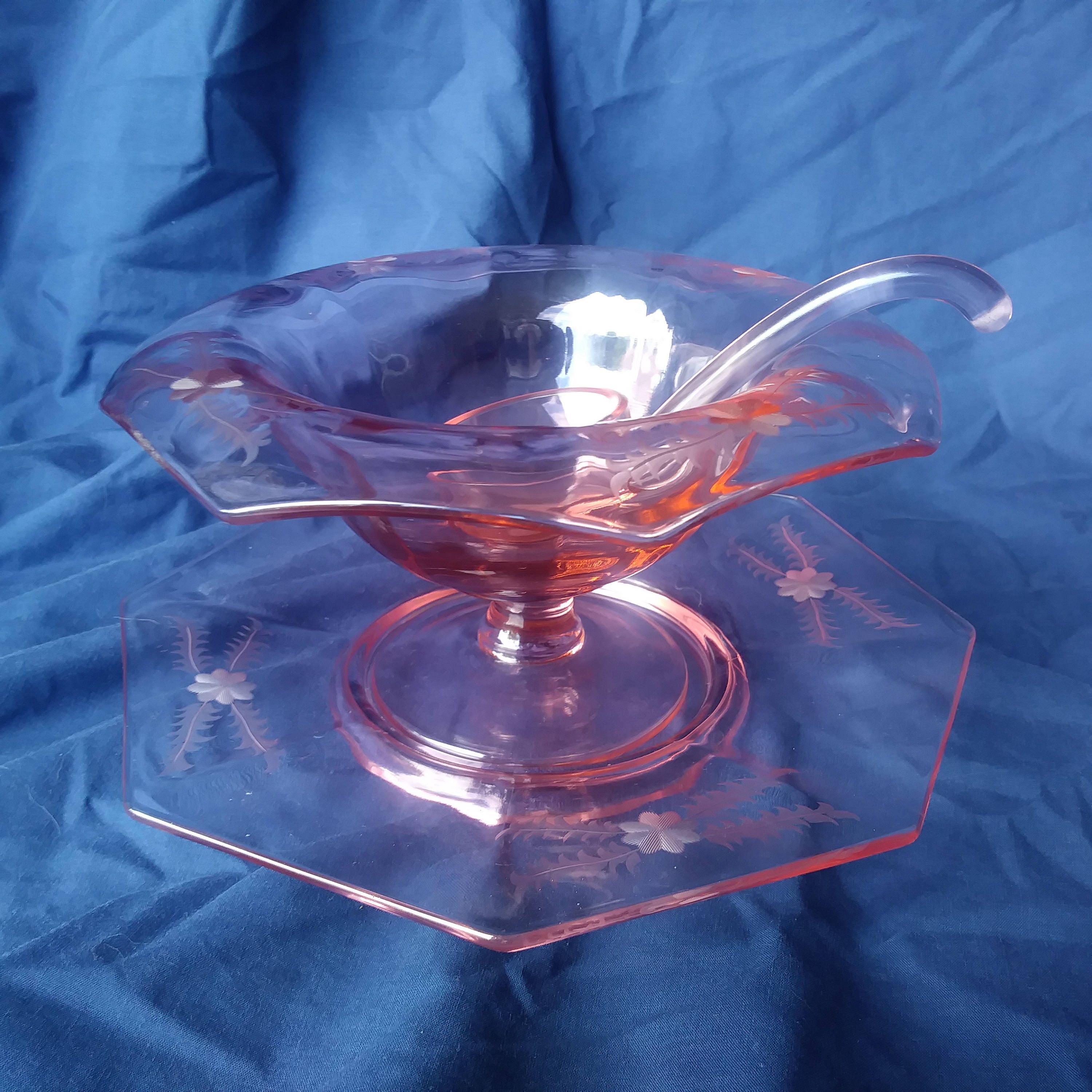 Pink DEPRESSION GLASS Decagon Footed Sauce Serving BOWL 3 - Etsy