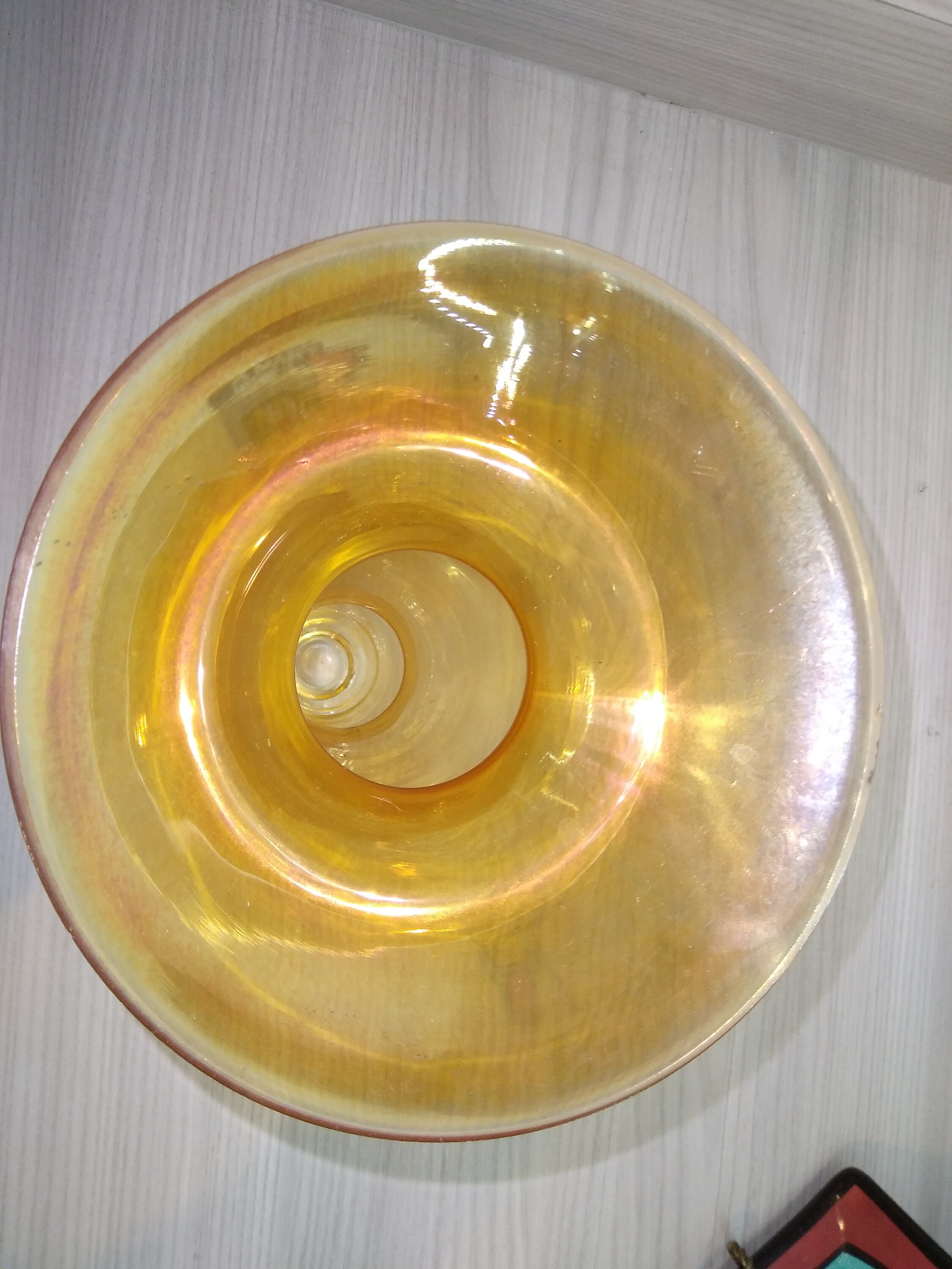 Amber Yellow Iridescent GLASS Fluted VASE 11" Flawless Art Glass Unique ...