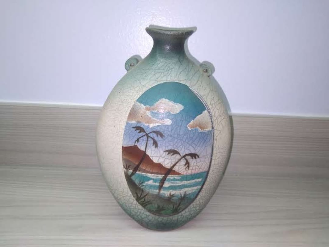 Vintage Ken Jensen Airbrushed and Raku Pottery Vase Bottle Vessel ...