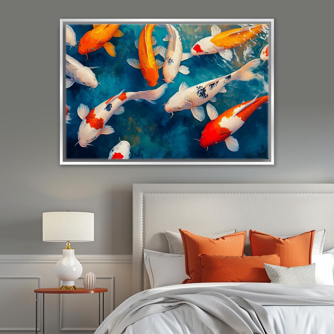 Elegant Koi Fish Swimming Canvas Print, Peaceful Home Art, Framed or ...