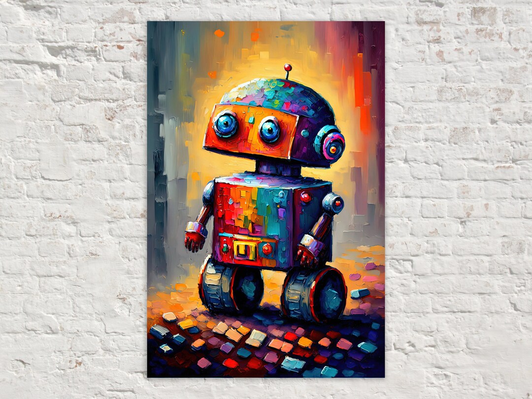 Cute Little Robot Canvas, Kids Room Robot Art, Painting Print, Children ...
