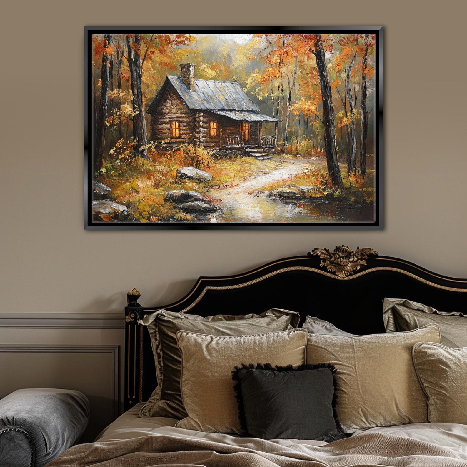 Rustic Cabin in the Woods With Autumn Trees Canvas Print, Framed or ...