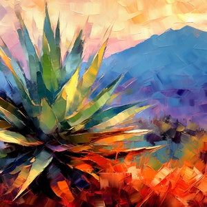 Abstract Agave Painting, Desert Cactus Canvas Print, Southwestern ...