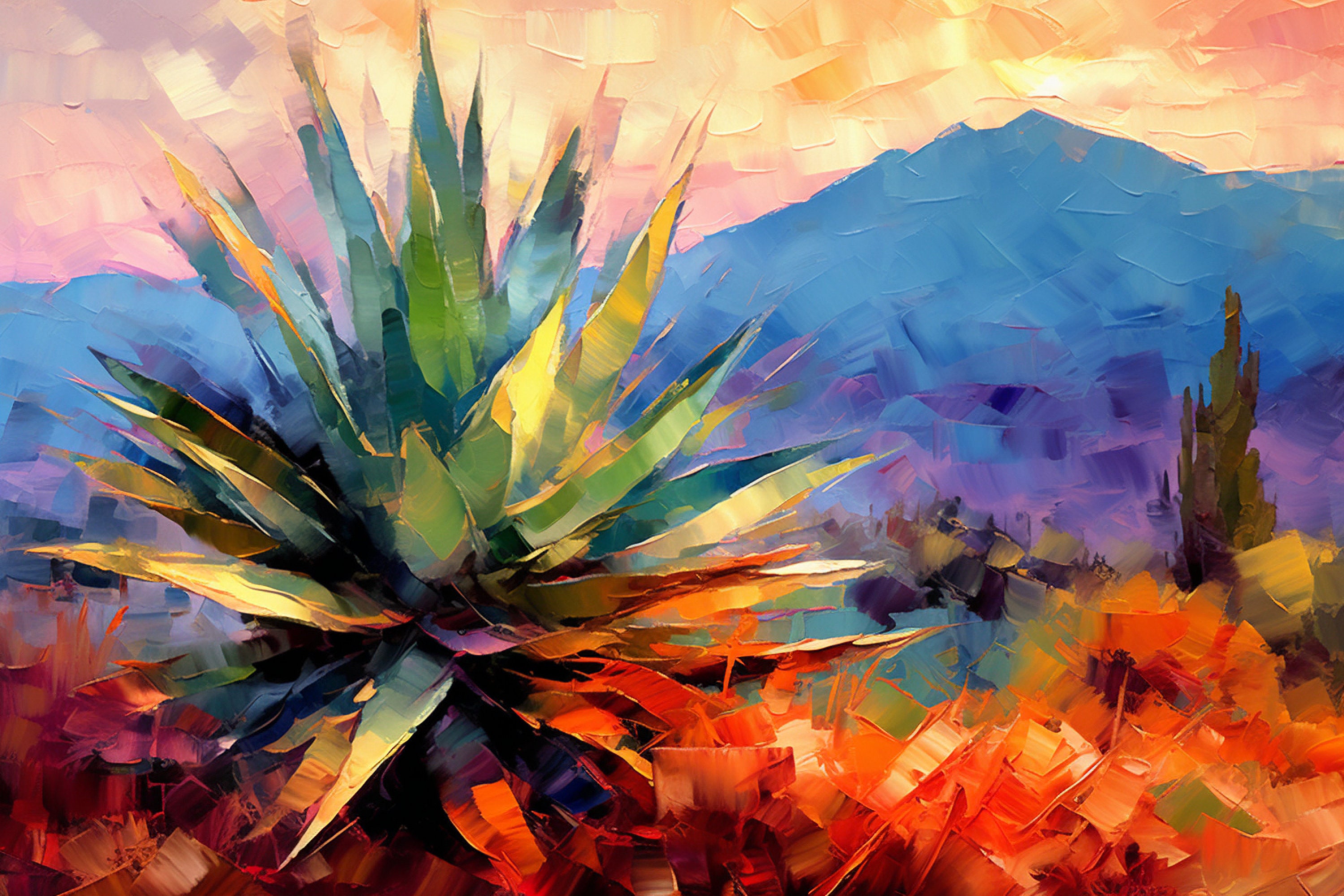 Abstract Agave Painting Desert Cactus Canvas Print - Etsy