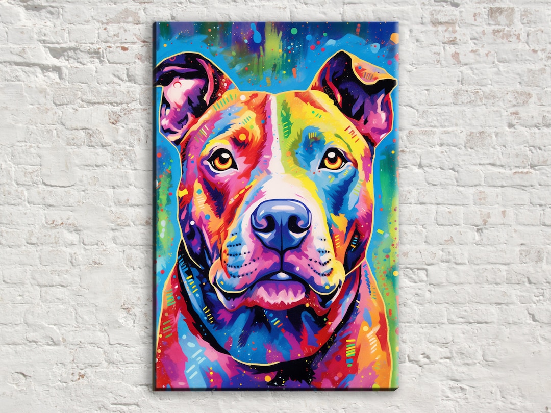 Lovable Pitbull Canvas Print, Colorful Pit Bull Wall Art, Large Canvas ...