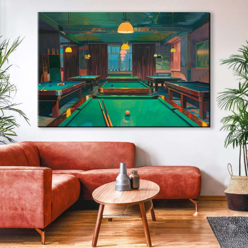 Classic Pool Hall Canvas, Man Cave Art, Bar Room, Print on Gallery ...