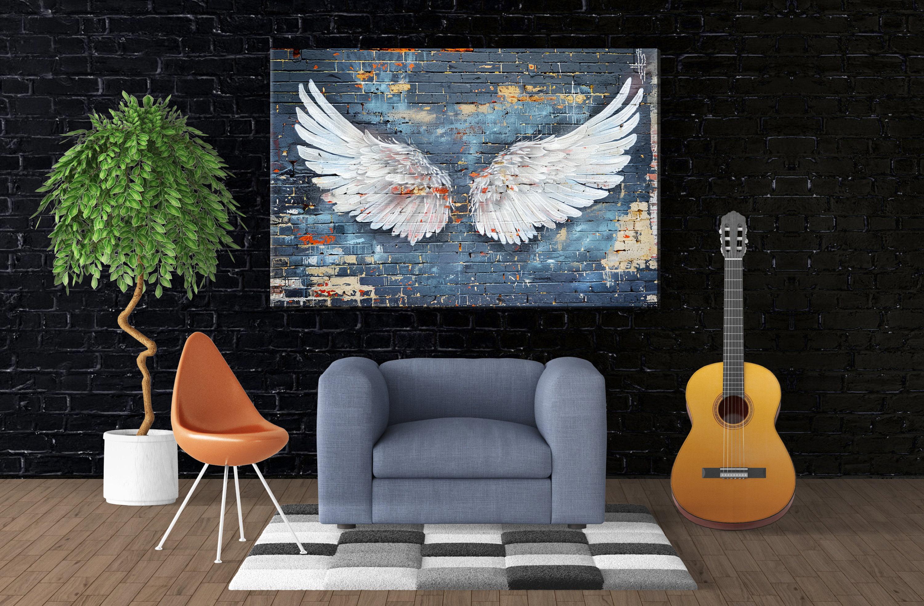 Banksy Style Angel Wings on Brick Wall Art, Giclee Print on Gallery ...